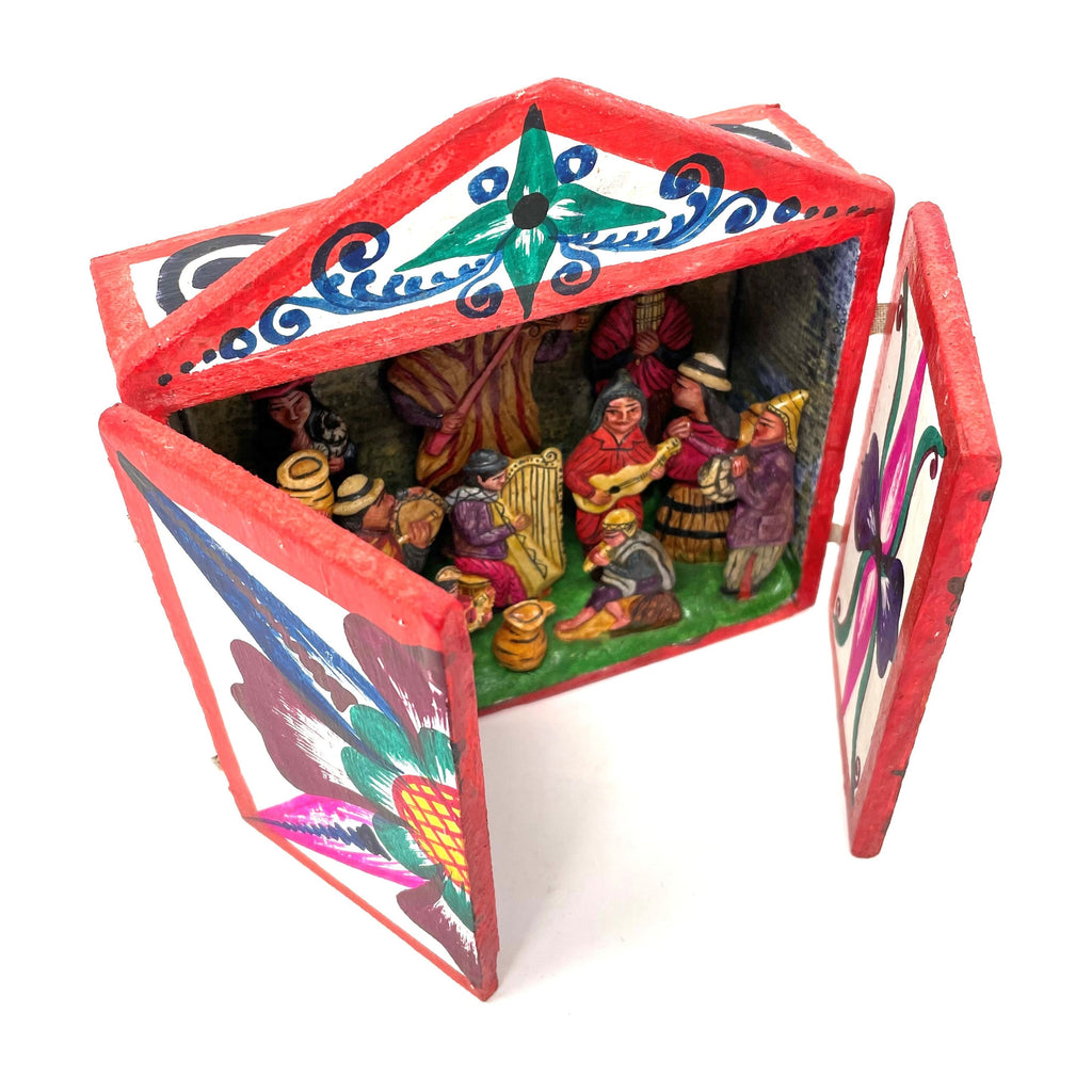 Handpainted Folk Art Retablo with Musicians from Peru - 7" H X 12.75 ...