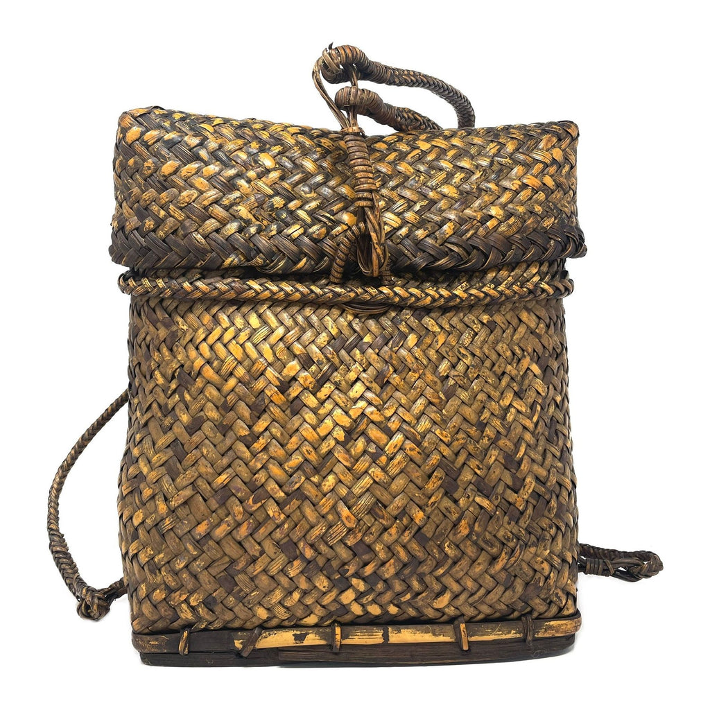 Vintage Woven Lidded Backpack with Natural Buff and Brown Patina from ...